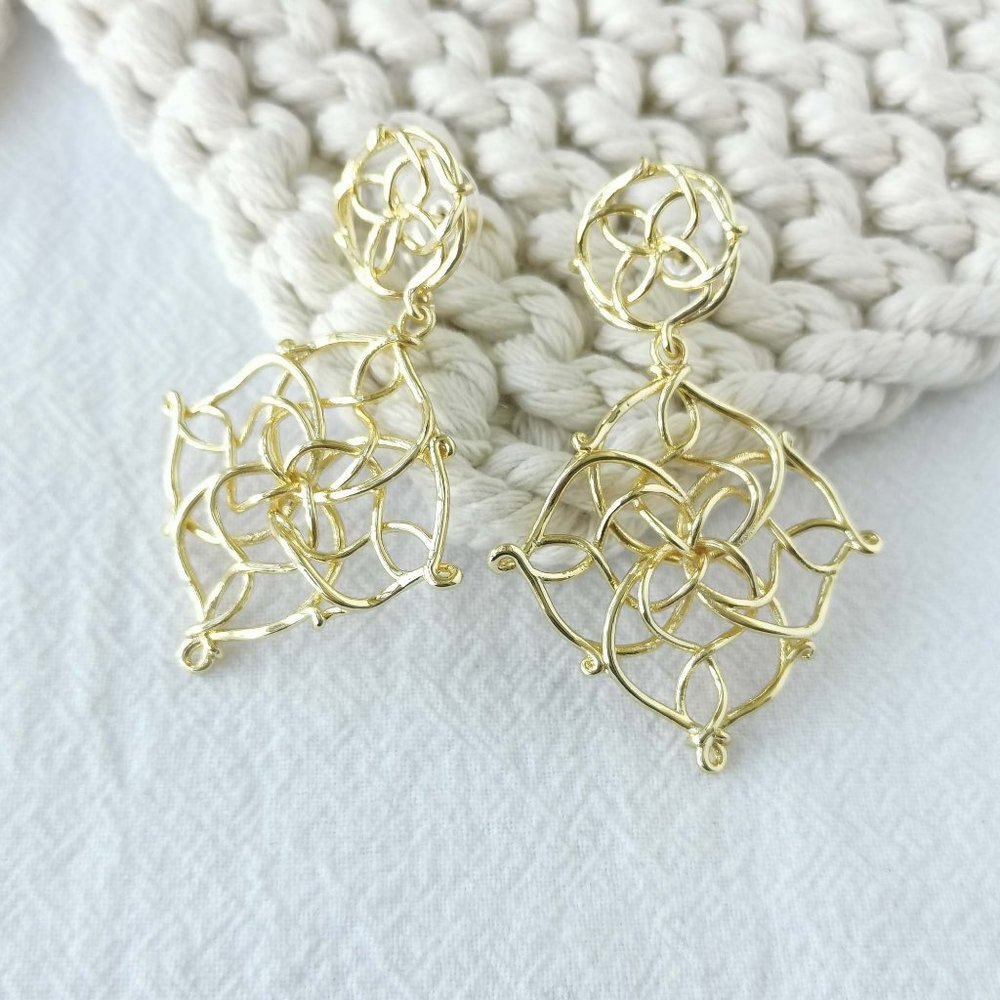 Authentic Kendra Scott Kelly - Gold Statement Earrings - Gem